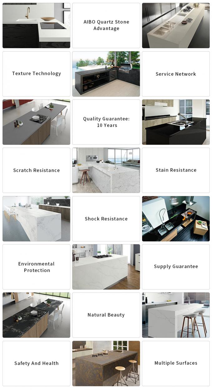 20mm Thick Pure Grey Artificial Quartz Kitchen Countertop All around ...