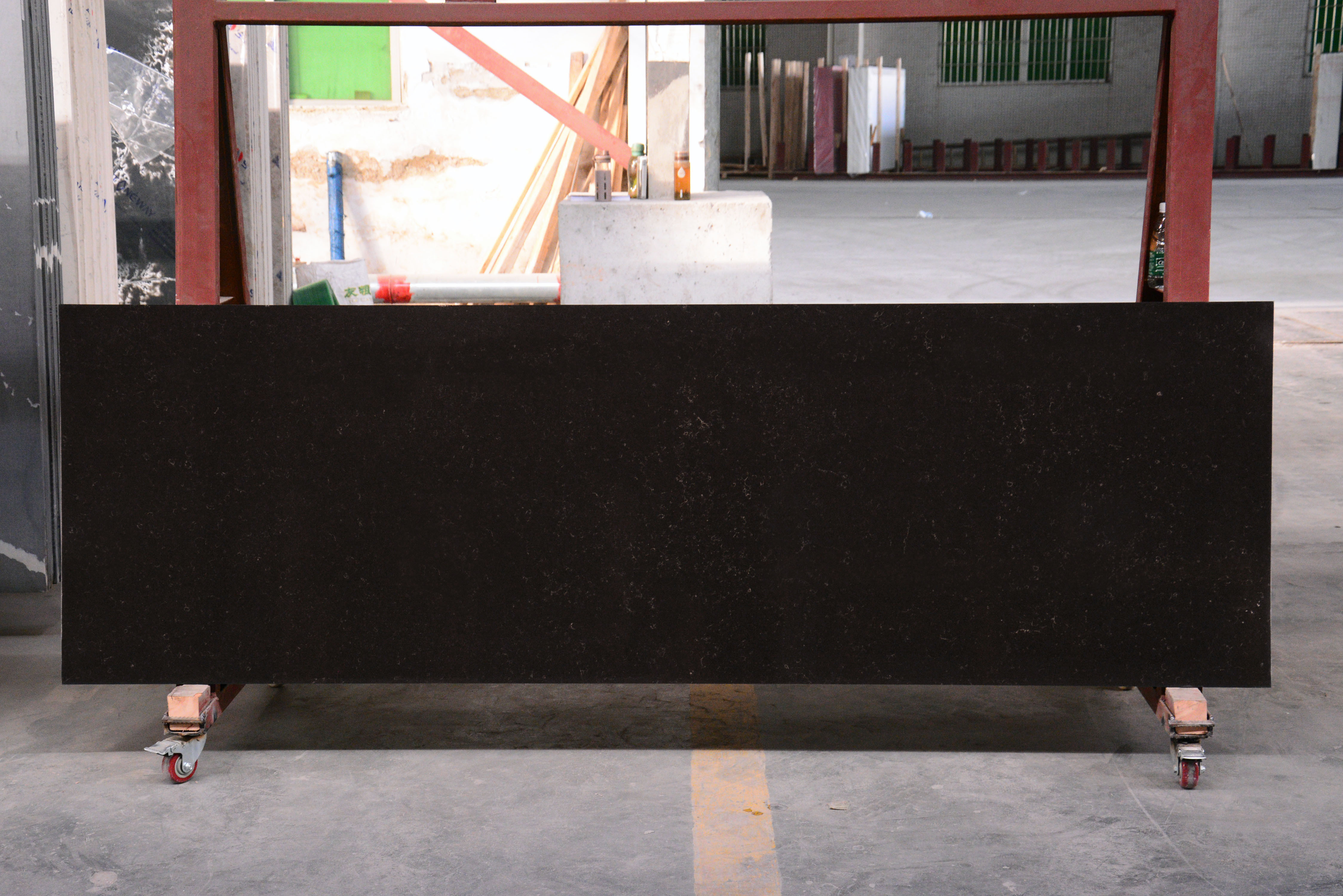 73" Black Quartz Stone Countertop For Rectangular Feathered White Sinks