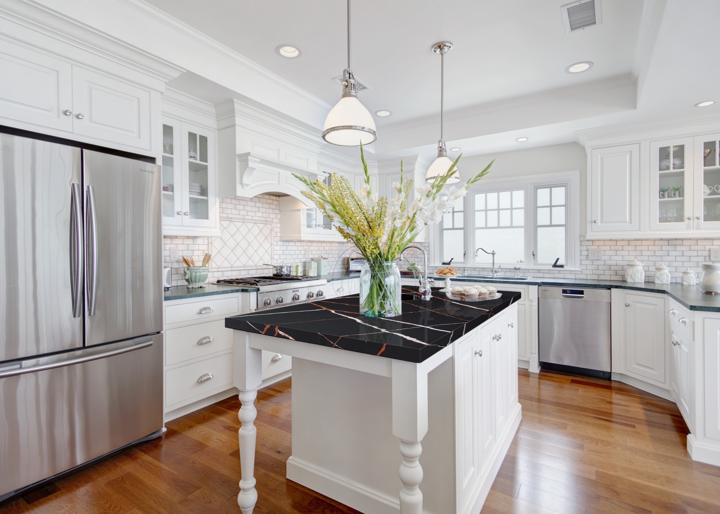 Hard Polished Quartz Stone Top Artificial Stone Table Top Impact Resistance